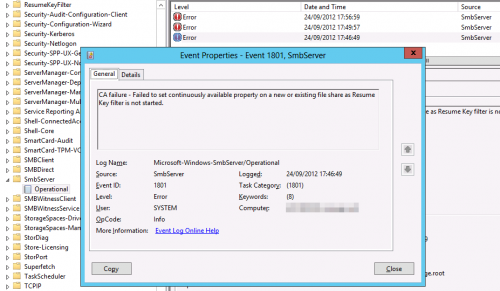 Continuously Available File Shares Don’t Support Short File Names – “The request is not ...