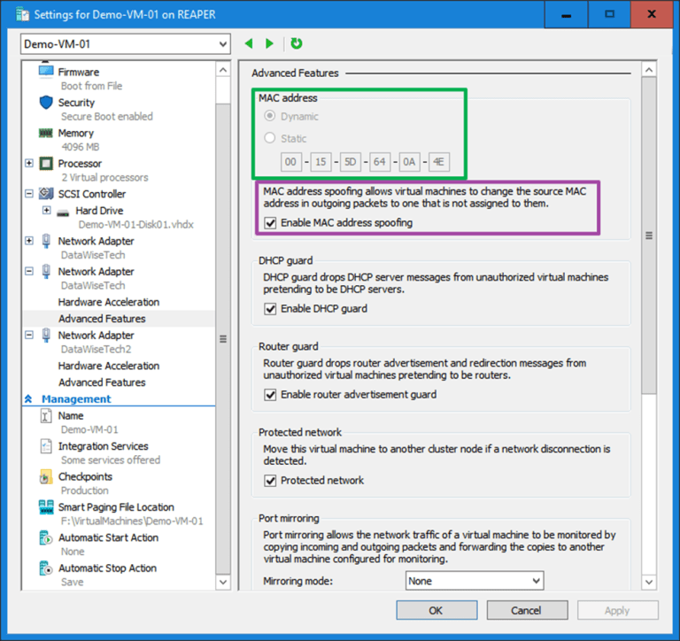 Setting A Static Mac Address On A Guest Nic Team In Hyper V Working